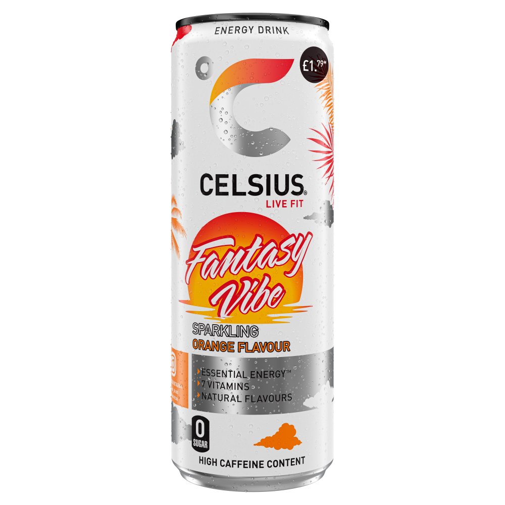 Celsius Live Fit Fantasy Vibe Sparkling Orange Flavour Energy Drink 35 ...